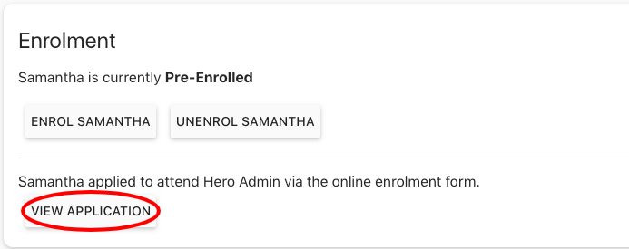 Viewing the Original Online Application Form for a Student – Hero